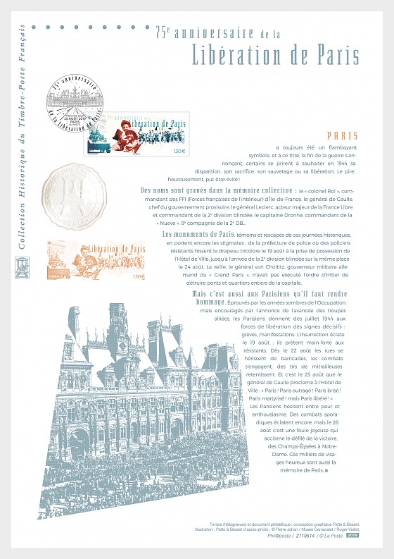 75th Anniv. of the Liberation of Paris (Philatelic Document) | France ...